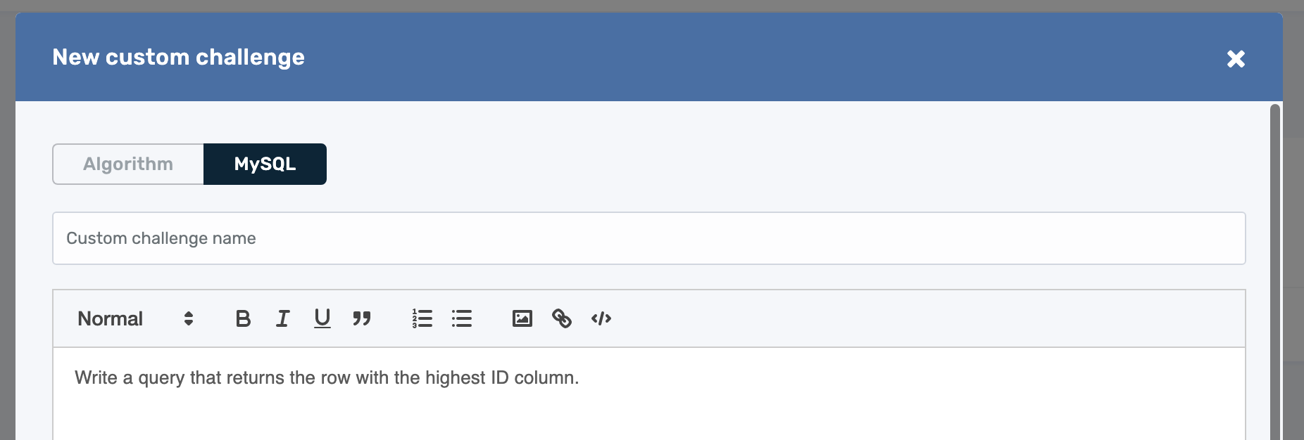 Create custom SQL challenges Create custom SQL challenges